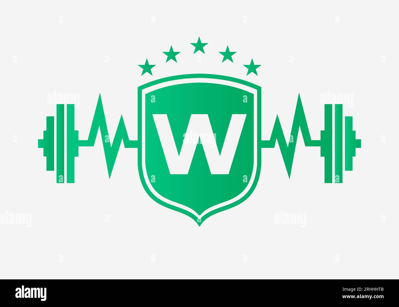 Letter W Gym Fitness Logo Design Concept With Barbell Shield and Start ...