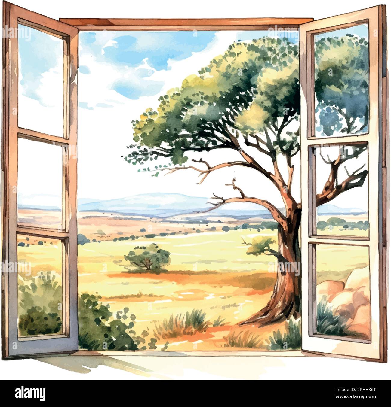 View window Africa watercolor on white background Stock Vector Image ...