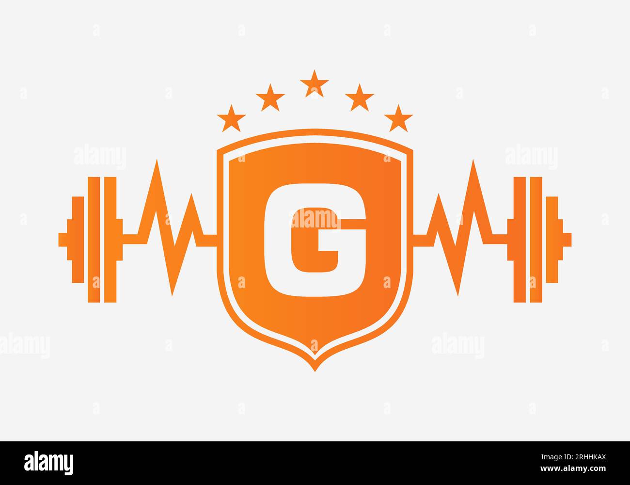 Letter G Gym Fitness Logo Design Concept With Barbell Shield and Start ...