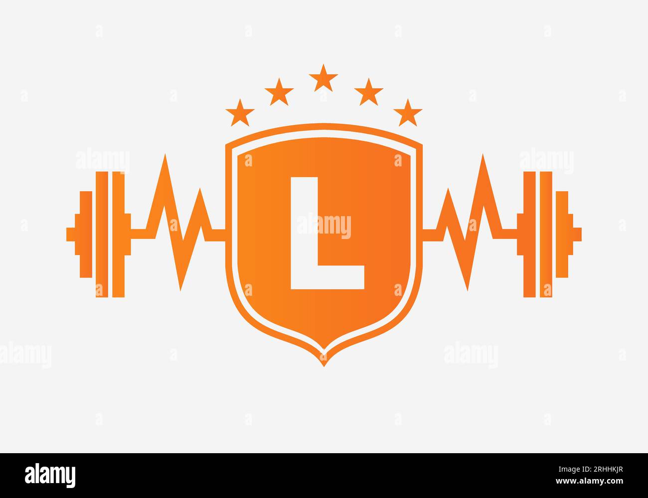 Letter L Gym Fitness Logo Design Concept With Barbell Shield and Start ...