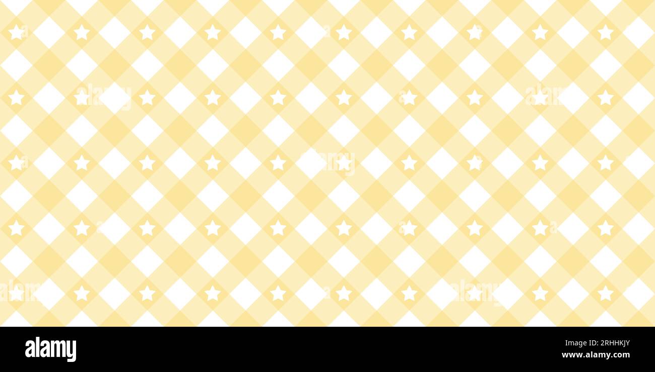 Gingham star diagonal seamless pattern in yellow pastel color. Vichy plaid design for Easter ...