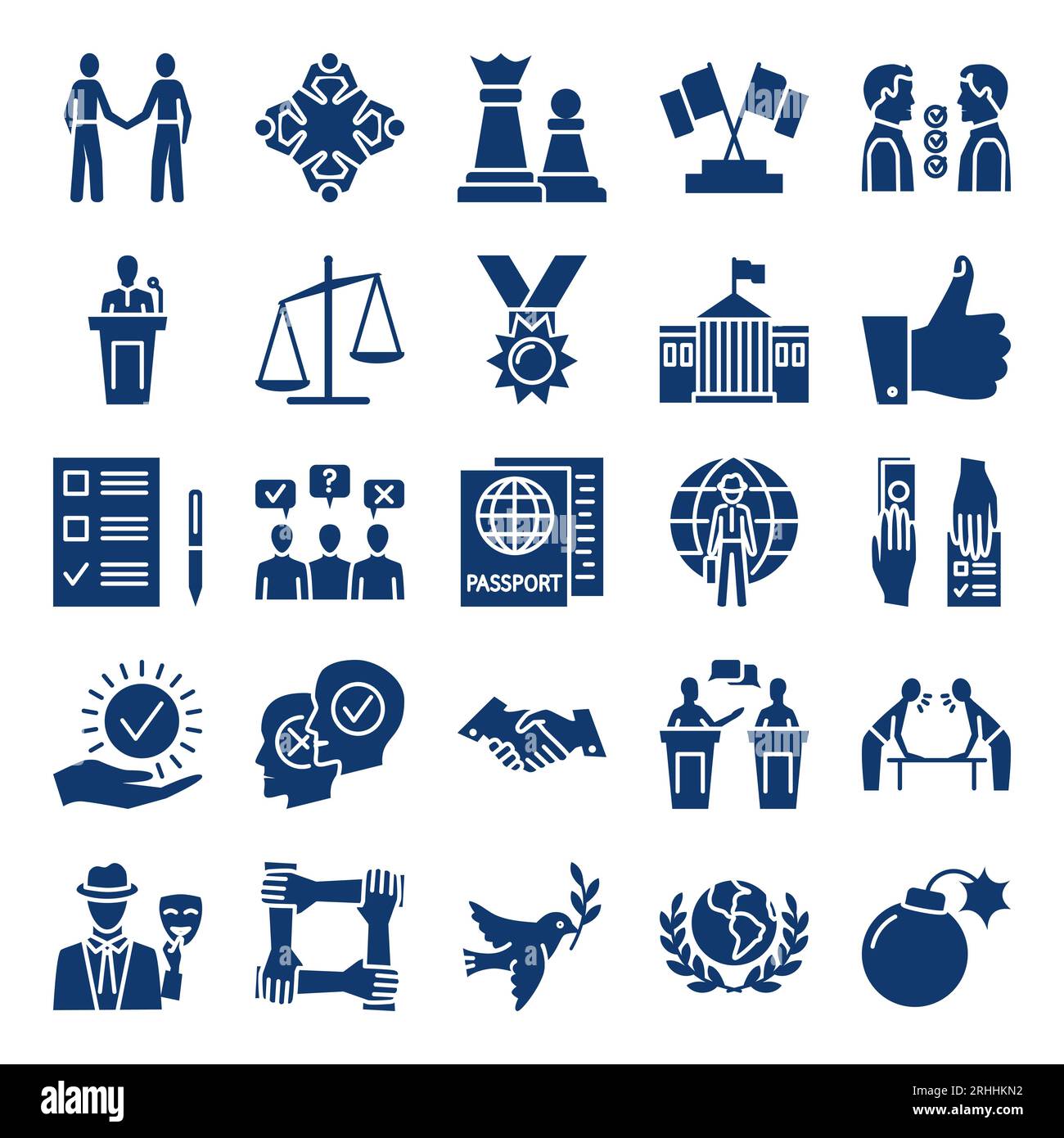 Diplomacy and international communication silhouette icon set. Vector ...