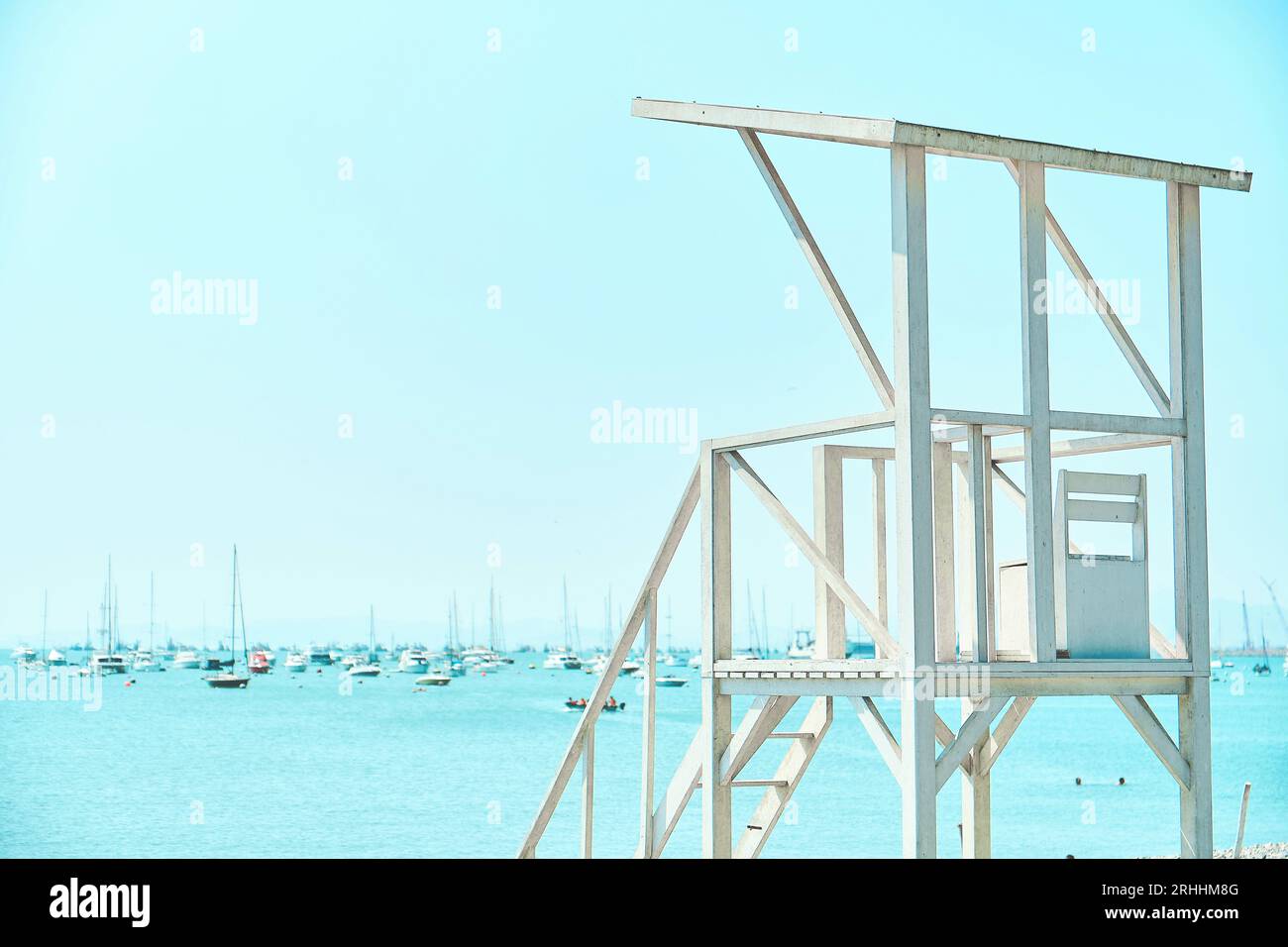 Beach guard tower minimal with a Rescue. A wooden observation post at ...