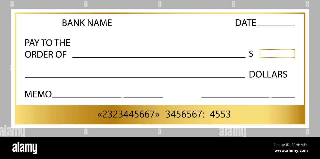 Blank bank check template with gold element. Vector template Stock ...
