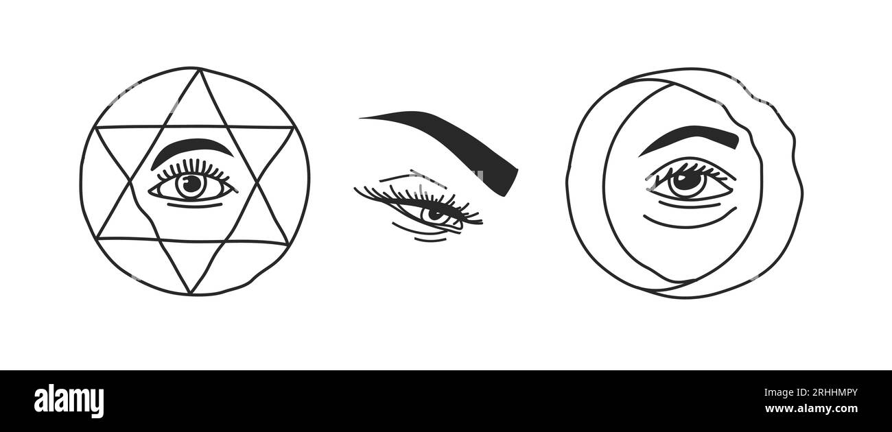 Hand Drawn Vector Abstract Graphic Illustration With Logo Elements Collection Setmagic Evil