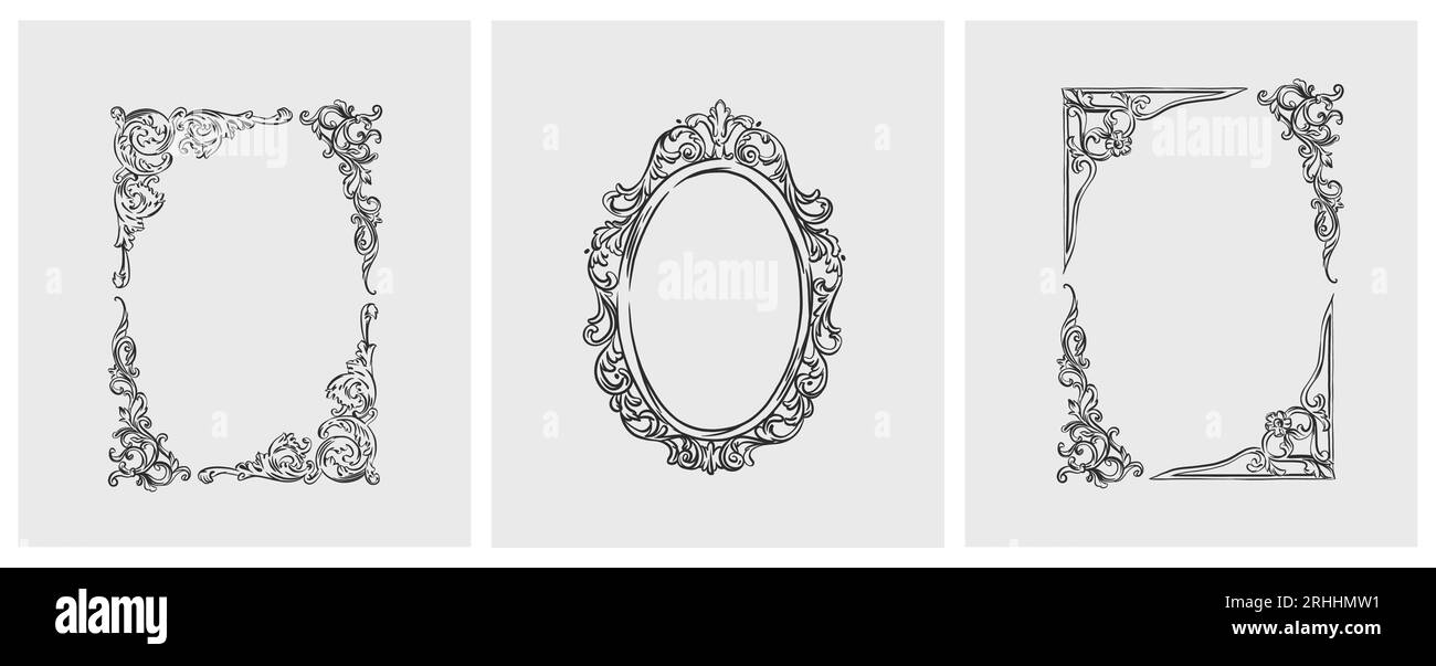 Hand drawn vector abstract outline,graphic,line art vintage baroque ...