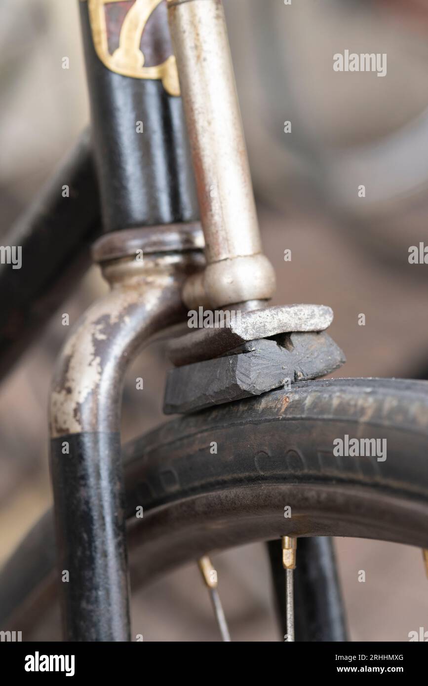 Vintage Biycicle and Brake Rubber at a Tire Stock Photo - Alamy