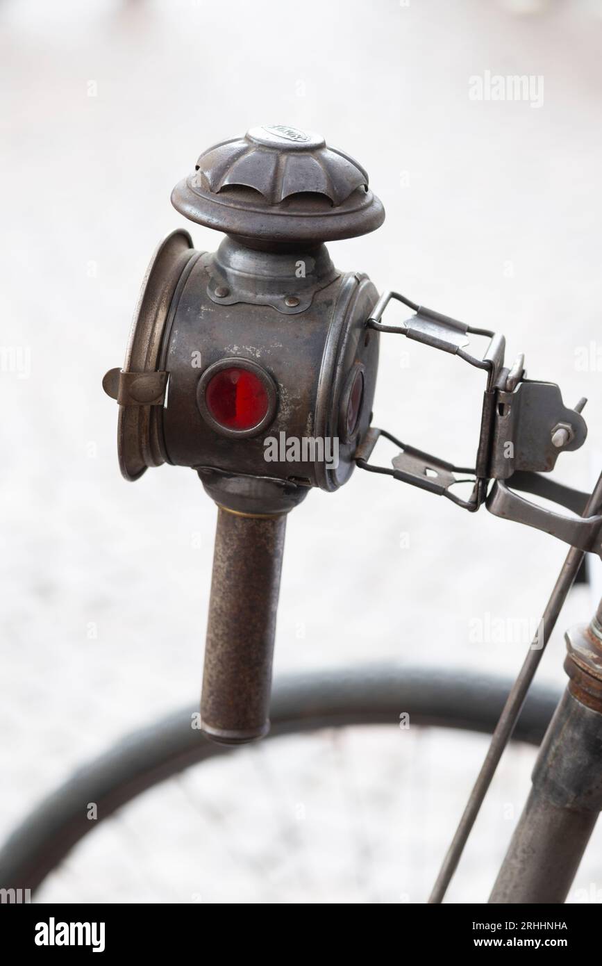 Vintage Bicycle Old Lantern with Wax Candle Light Stock Photo - Alamy