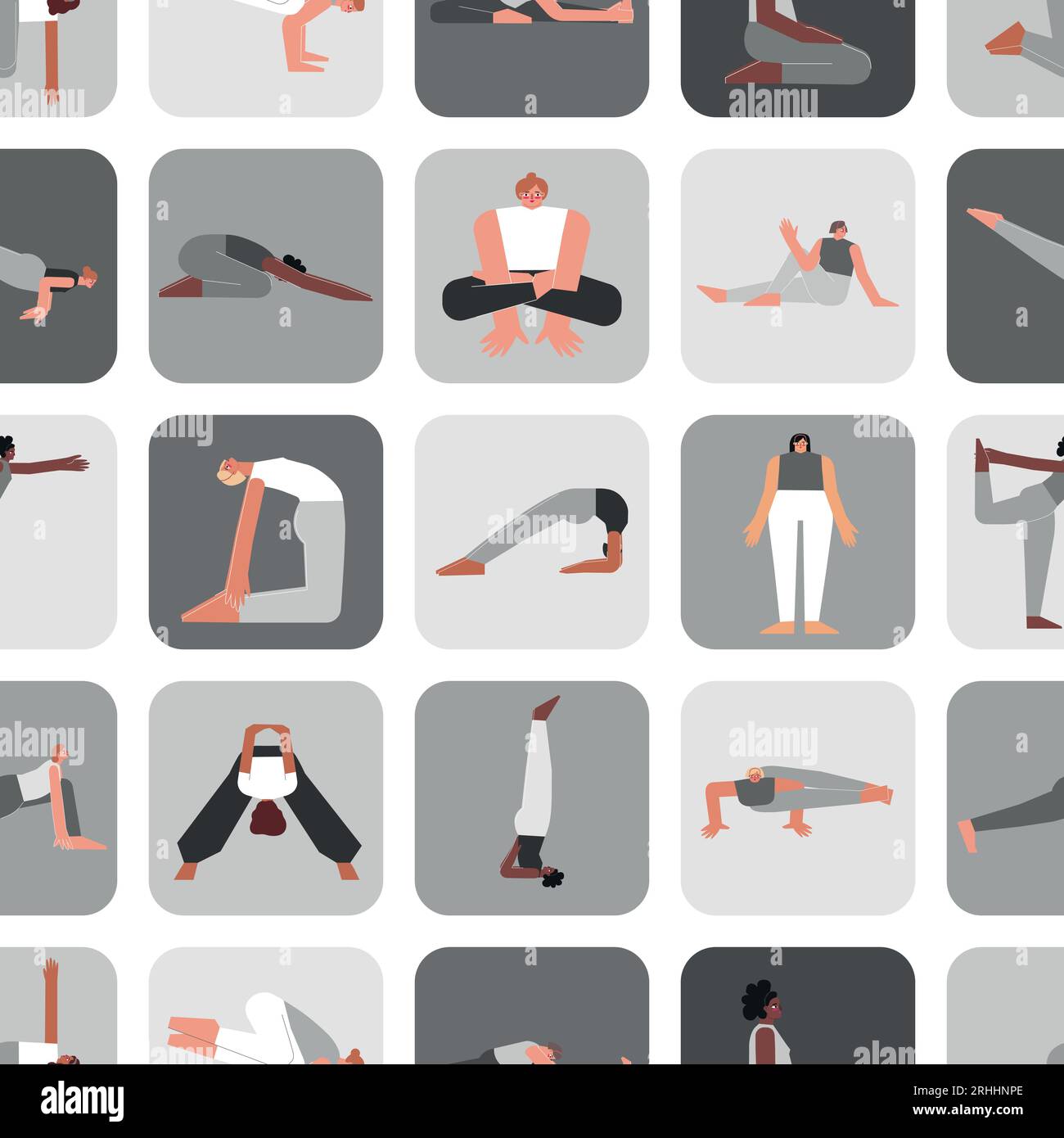 Vector seamless pattern yoga poses. Flat monochrome illustrated ...