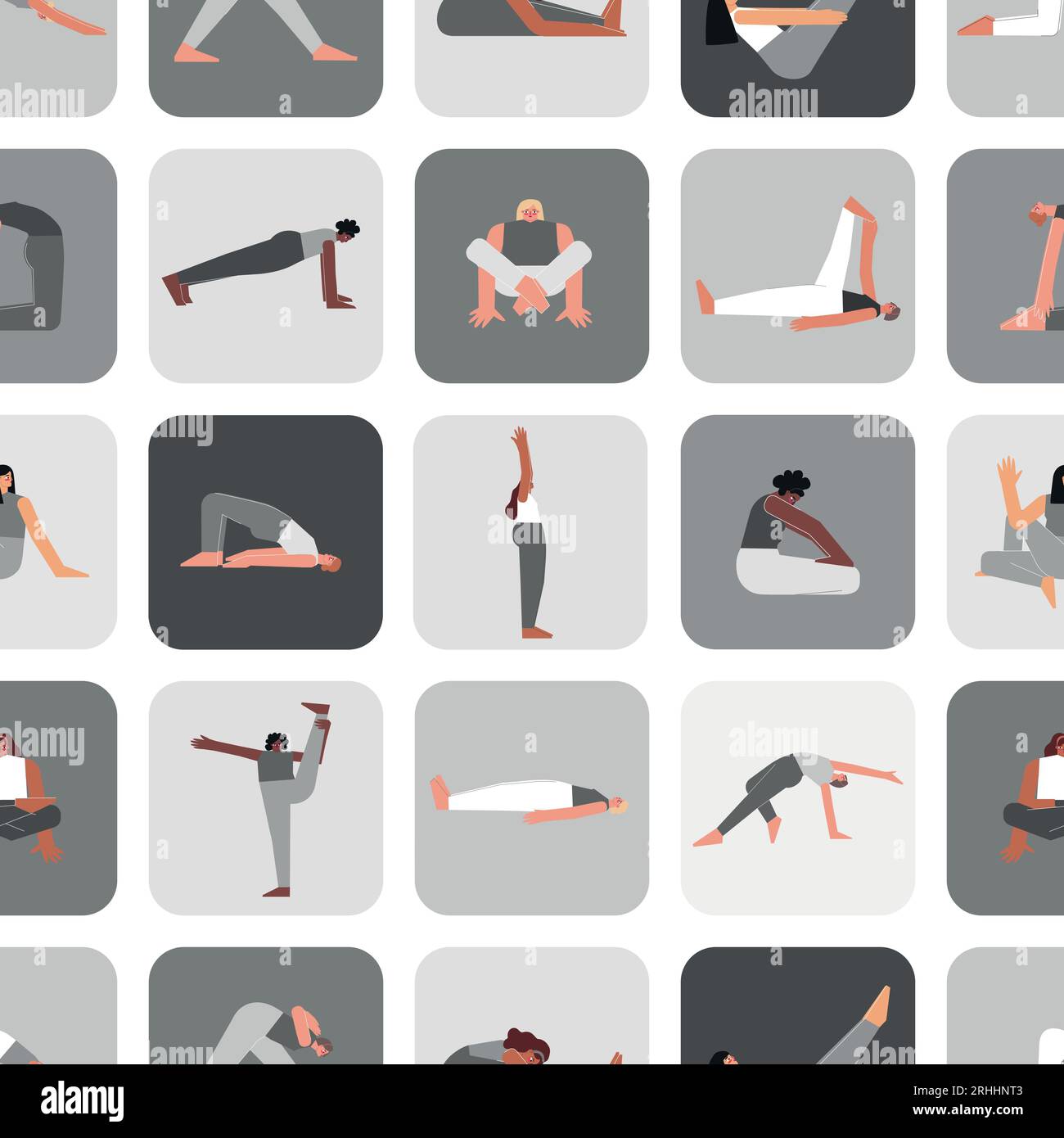 Vector seamless pattern yoga poses. Flat monochrome illustrated ...