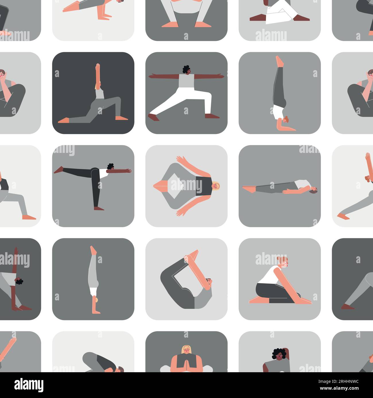 Vector seamless pattern yoga poses. Flat monochrome illustrated ...