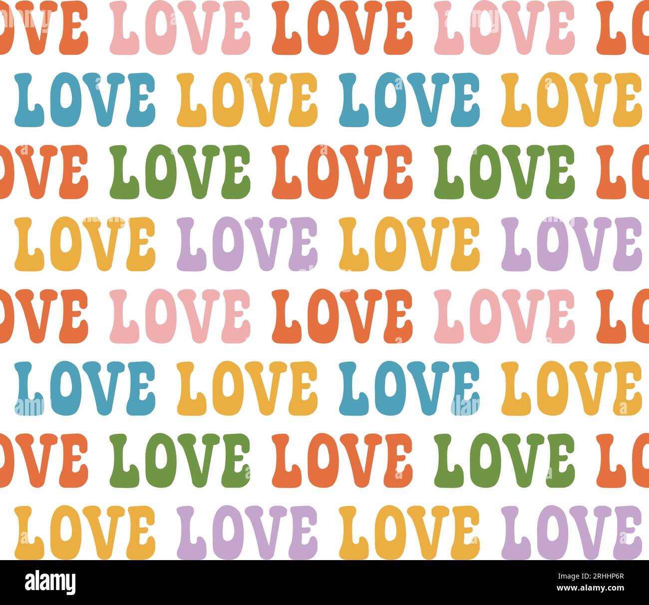 Vector seamless pattern of different retro groovy love lettering ...