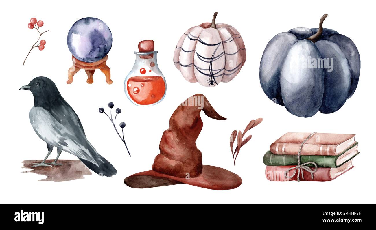 Set of hand drawn magical elements isolated on white background ...