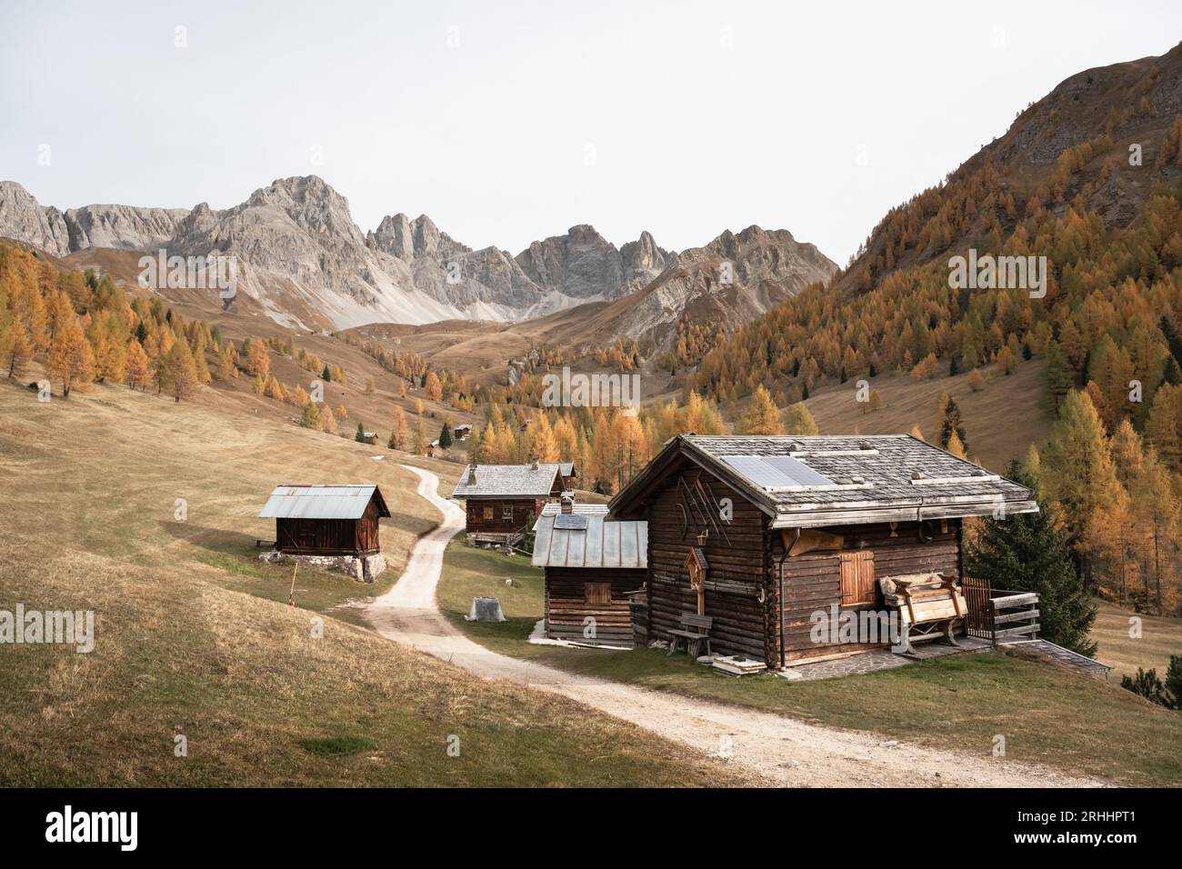 Incredible autumn view at Valfreda valley in Italian Dolomite Alps ...