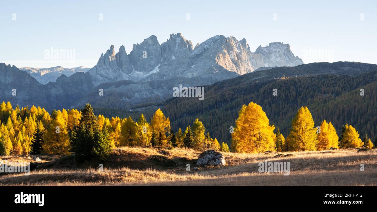 Incredible autumn view at Valfreda valley in Italian Dolomite Alps ...