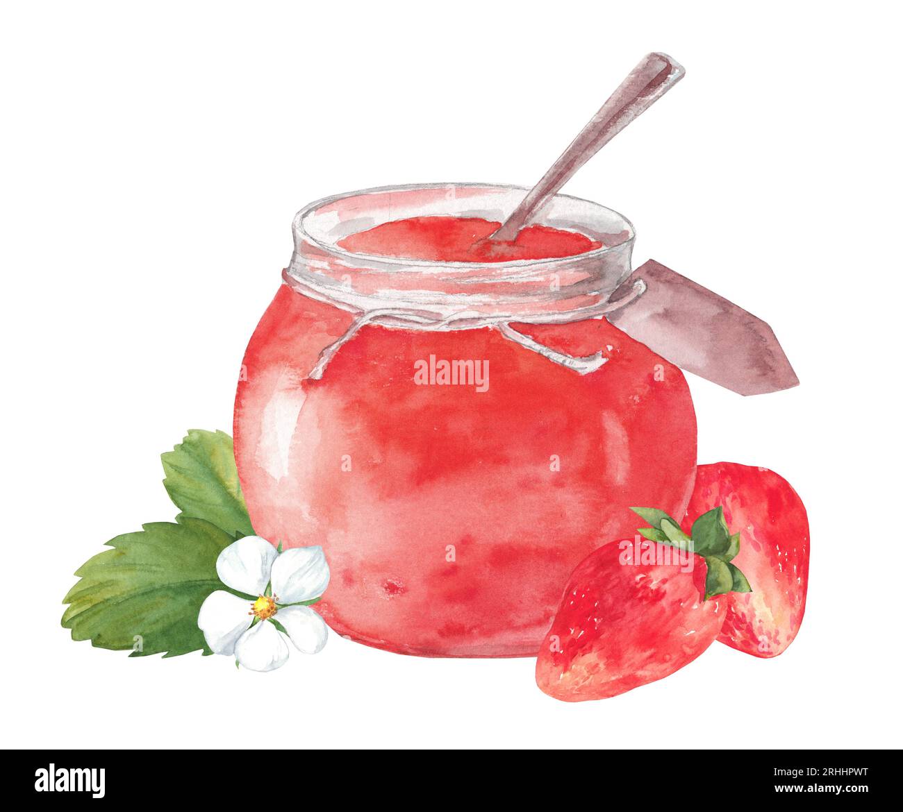 Glass jar with strawberry jam. Watercolor hand drawn illustration ...