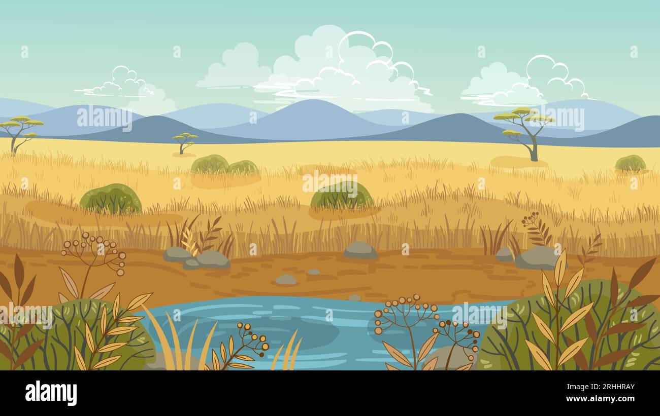 Wildlife. Vector african landscape in flat cartoon style Stock Vector ...