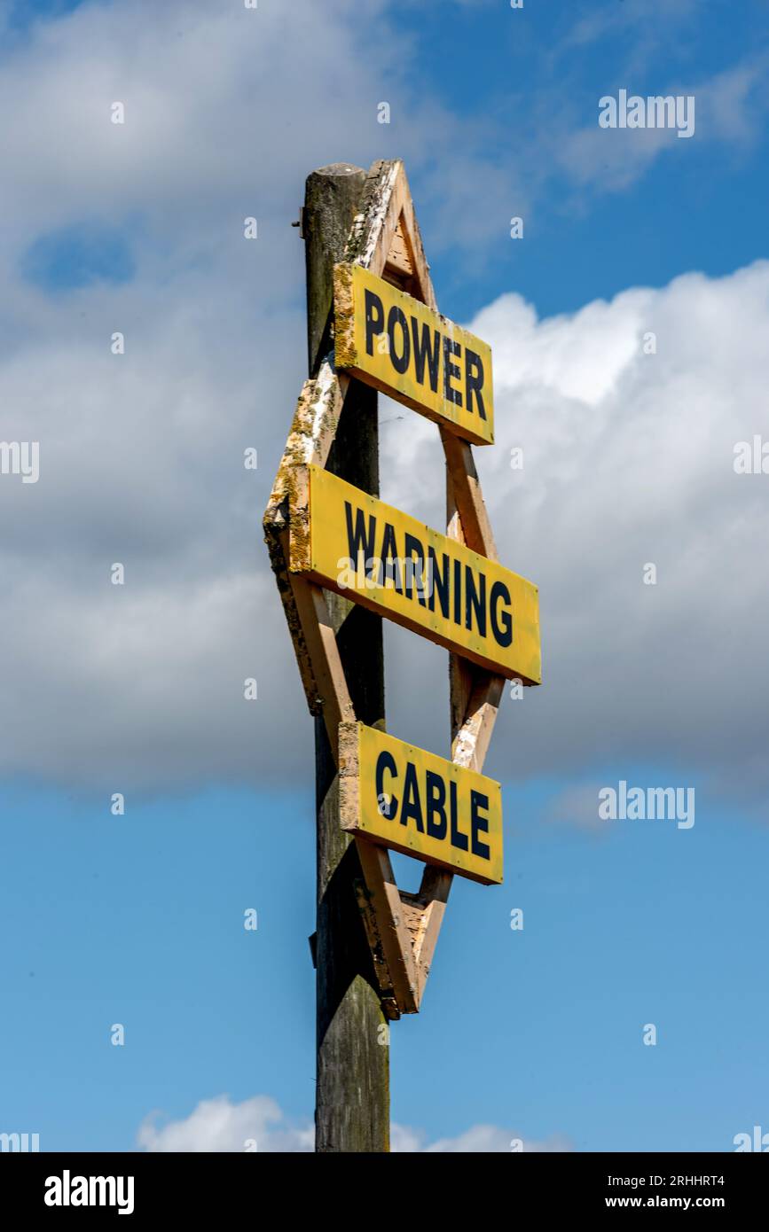 Rye, August 15th 2023: 'Warning Power Cable' signage at Rye Harbour ...