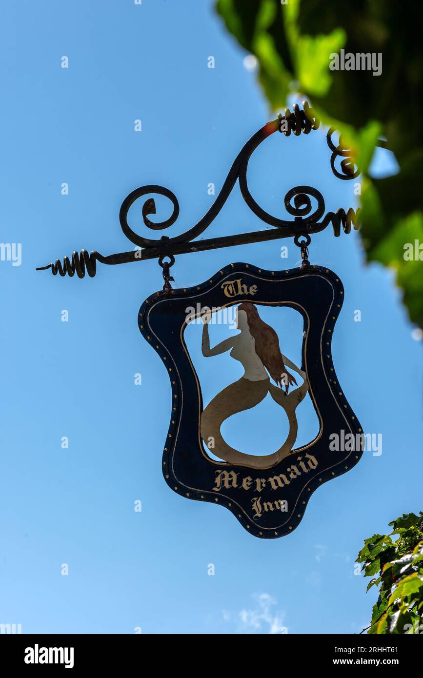 Rye, August 15th 2023: The Mermaid Inn signage Stock Photo - Alamy