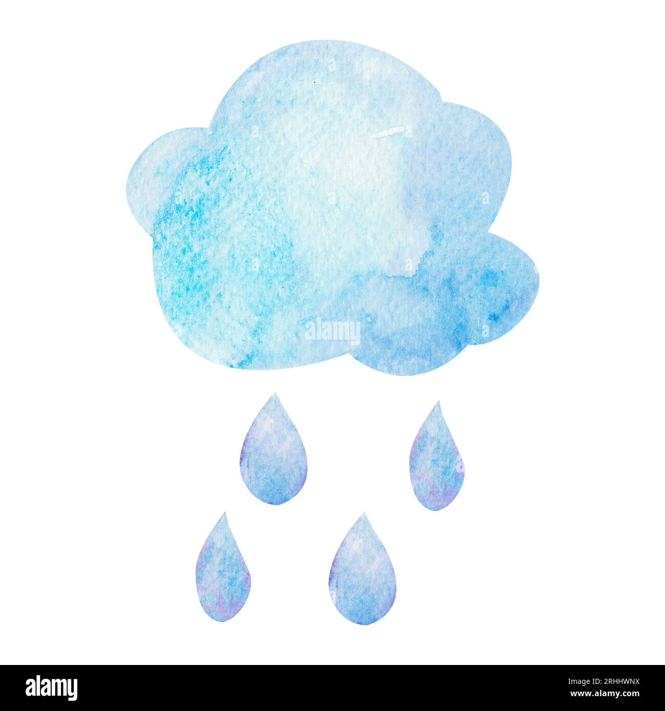 Watercolor illustration of a cute pink cloud with raindrops. Isolated ...