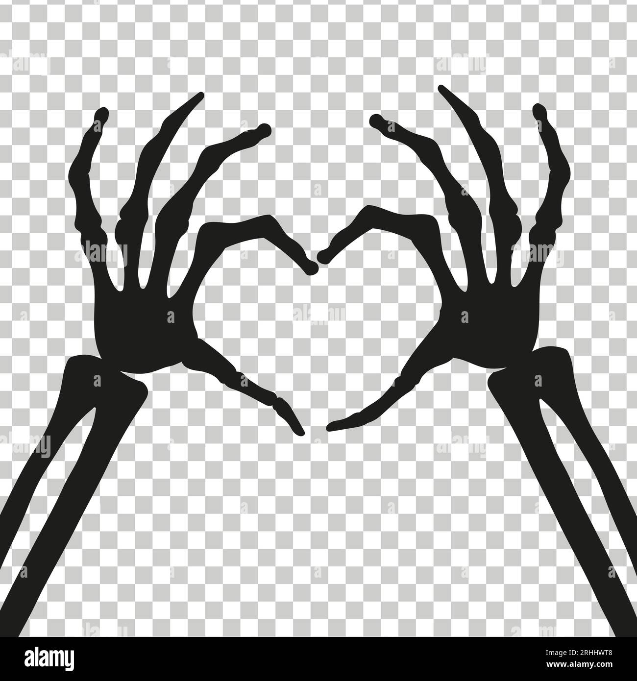 Vector illustration. Hands of Skeleton showing heart symbol cut out of ...