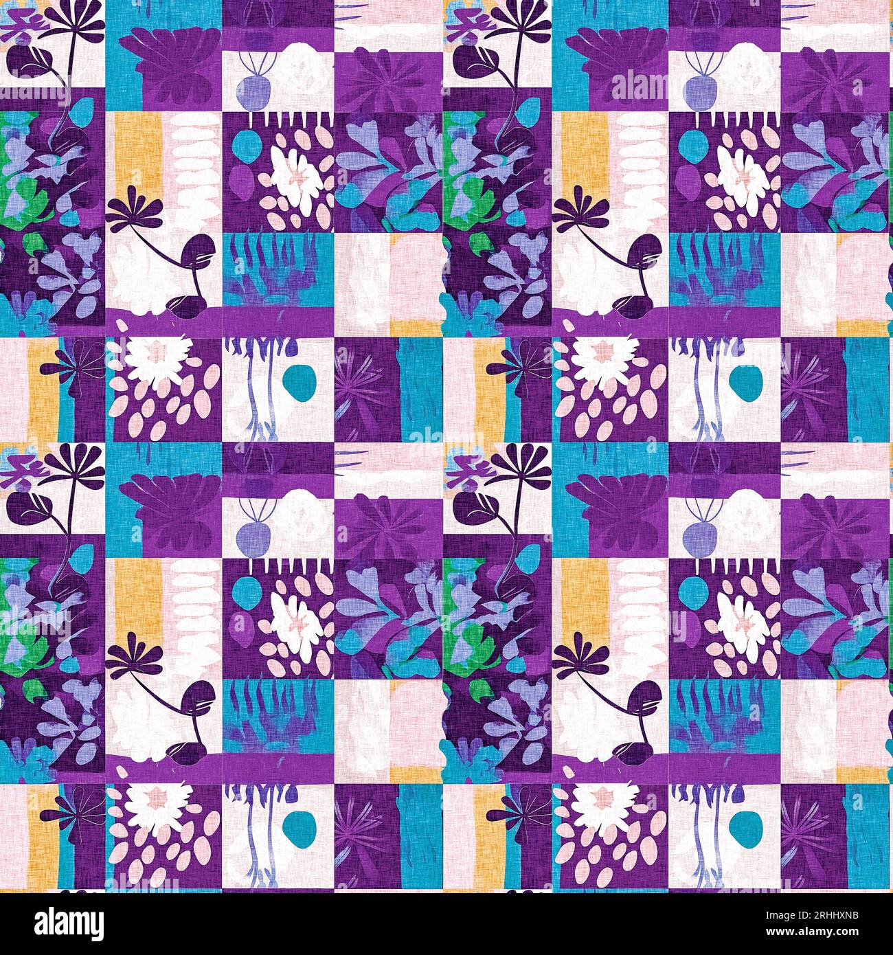 Modern purple summer collage paper cut out shapes pattern with fabric ...