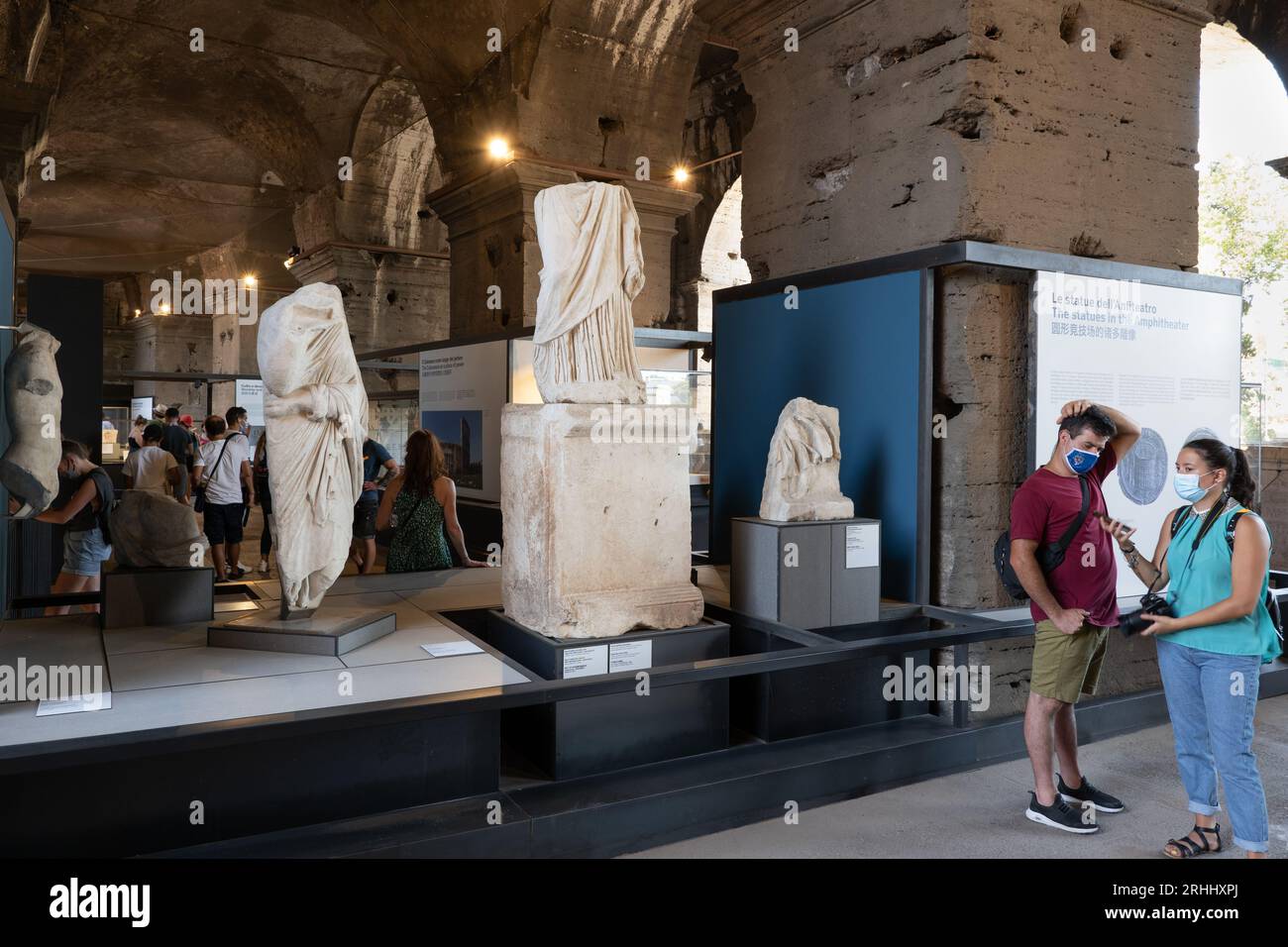 Rome, Italy, Colosseum interior, sightseeing people at museum ...