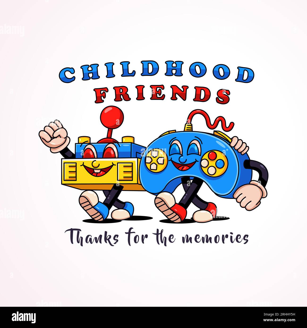 Two joystick mascots walk together. Retro vector, suitable for mascots ...