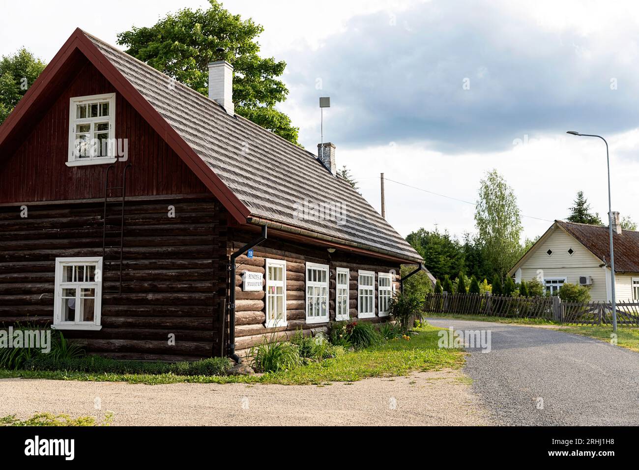 Traditional wooden Seto houses in Obinitsa village close to the border with Russia, on a ...