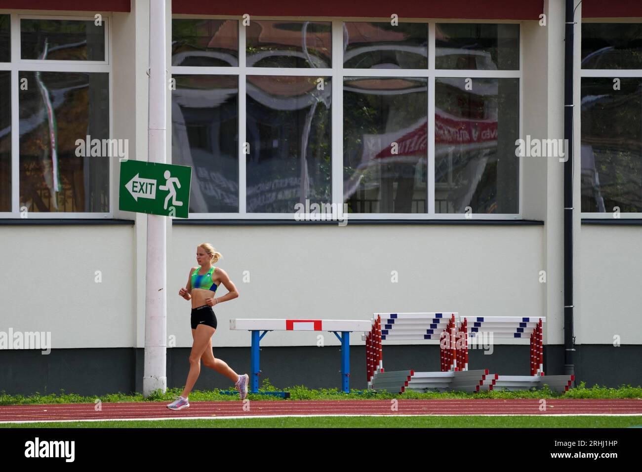 A Slovenia athlete trains at Honved Athletics Center ahead of the World ...