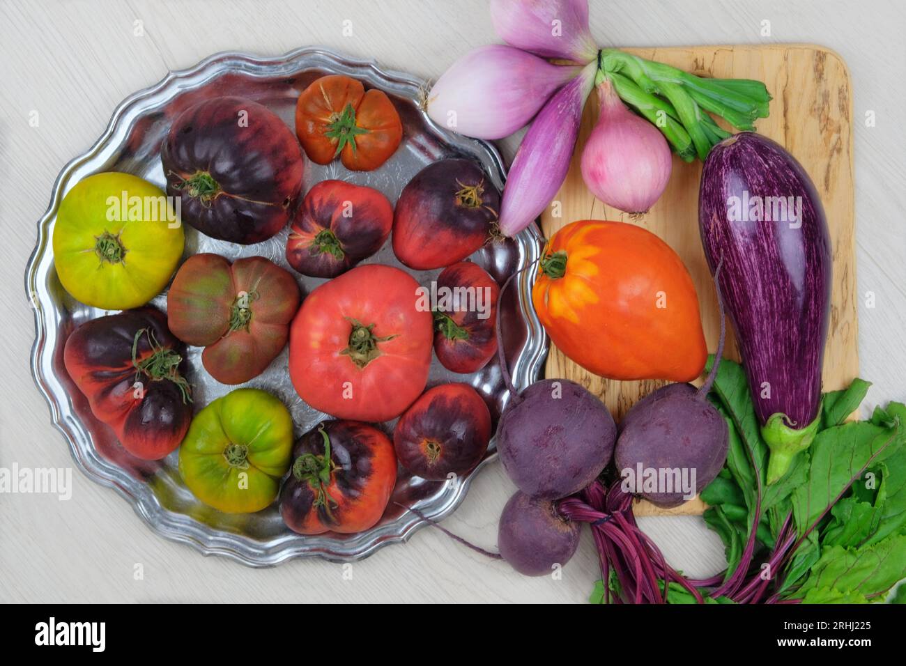 Various of vegetables. Beets, tomatoes, shallots, eggplants. Country ...