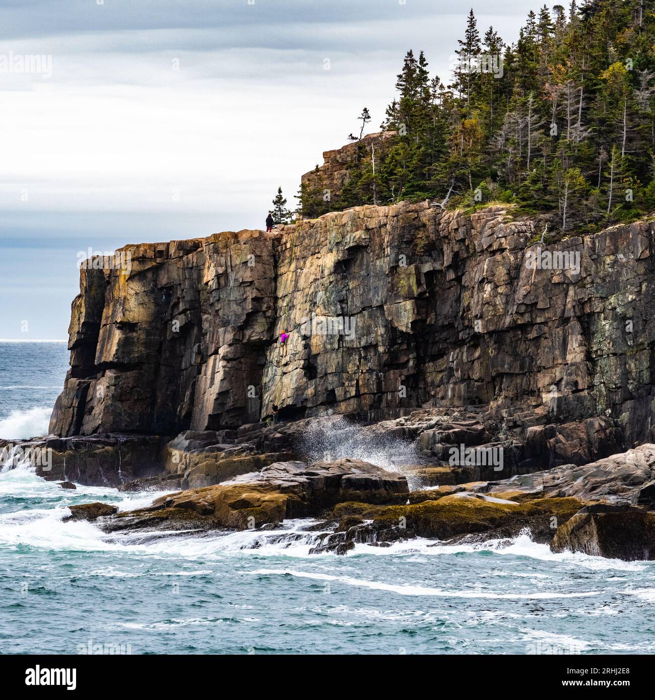 Cliff climbers along the Maine coast in Acadia Stock Photo - Alamy