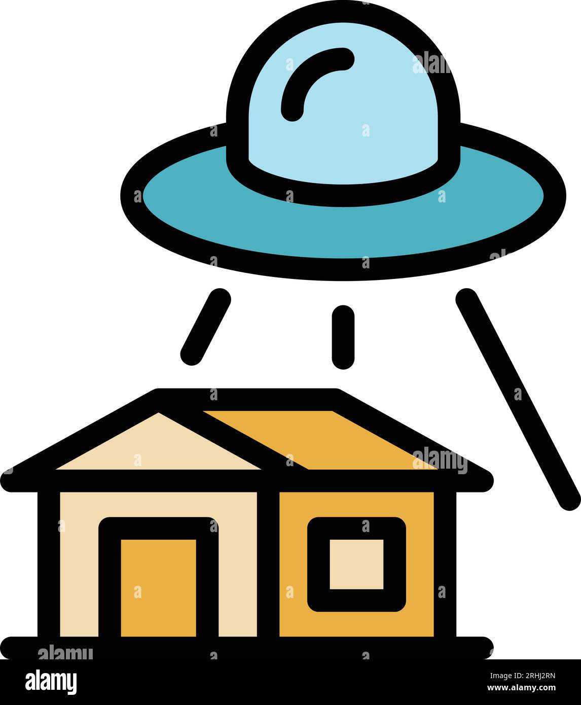 Ufo near house icon outline vector. Comic game. Alien monster color ...