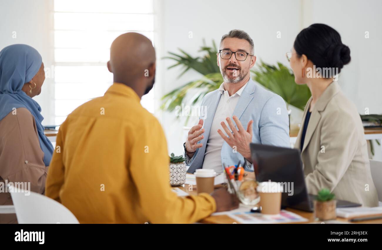 Mentor, planning and teamwork with business people in meeting for ...