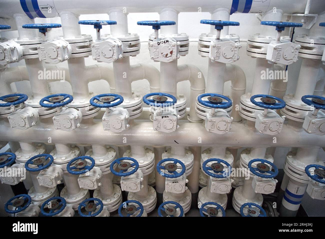 Butterfly valves manifold in pump room for fresh water cargo operations ...