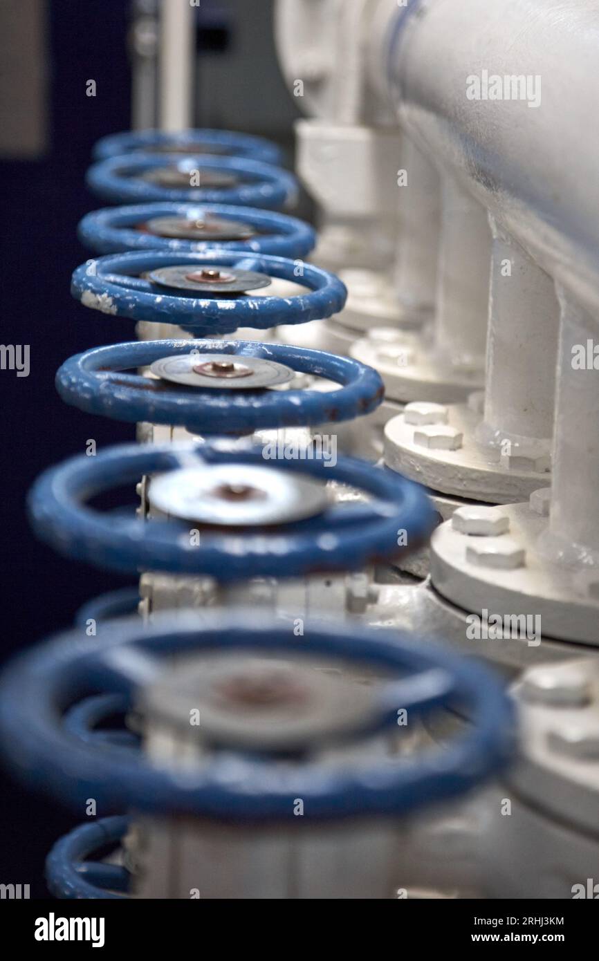 Butterfly Valve manifold assembly with blue color handles Stock Photo ...