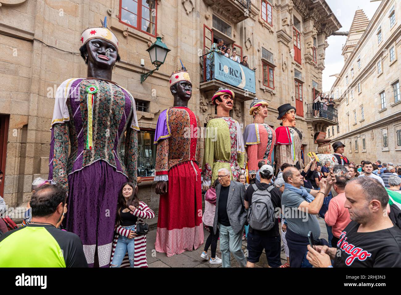 Santiago de Compostela, Spain. The giant heads of the Desfile de ...
