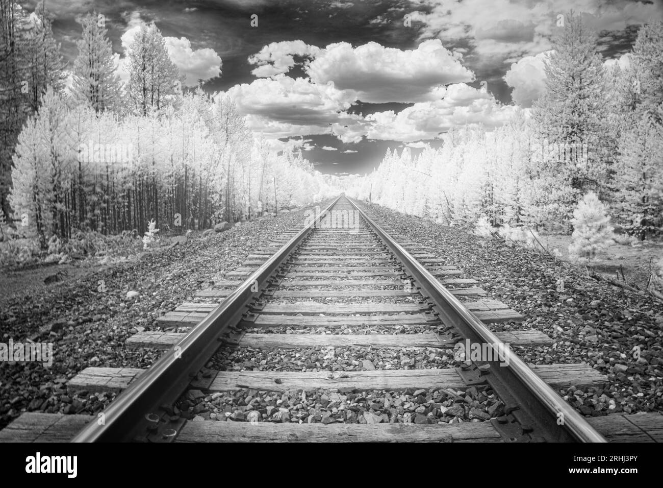 Railroad Tracks in Lassen County California, USA. Dramatic black and ...