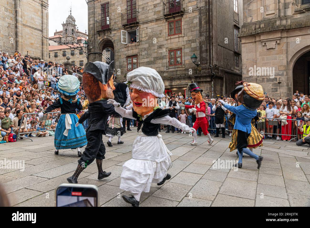Santiago de Compostela, Spain. The giant heads of the Desfile de ...