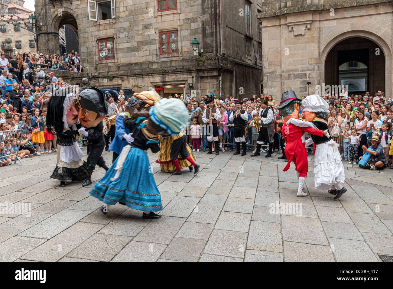 Santiago de Compostela, Spain. The giant heads of the Desfile de ...