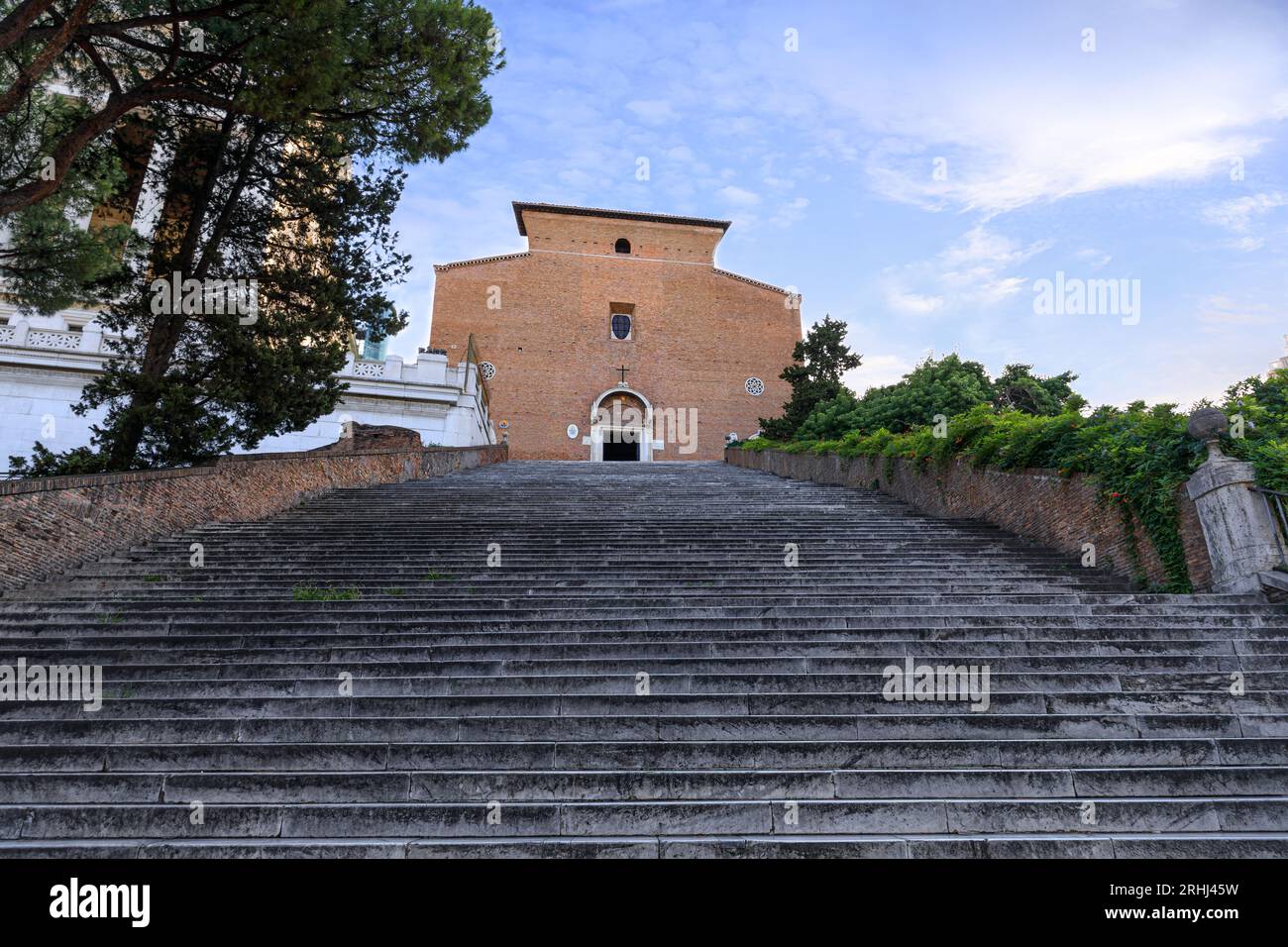 View of the Ara Coeli steps and in background the Basilica of Santa ...