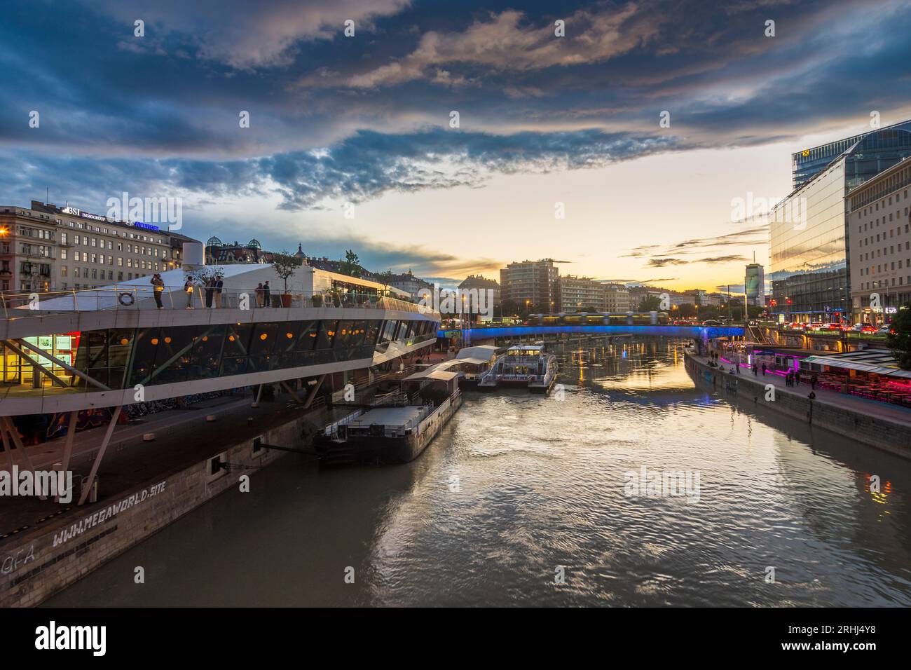 Vienna: river Donaukanal, restaurant "Motto am Fluss", Twin City Liner ...
