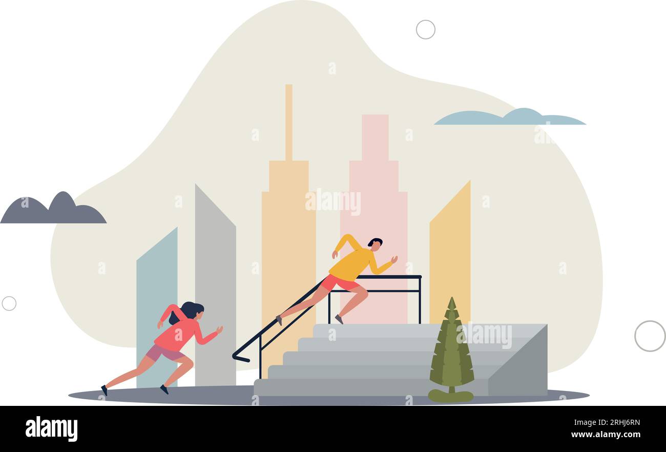 Outdoor exercise and running outside on urban street.Healthy fitness as ...