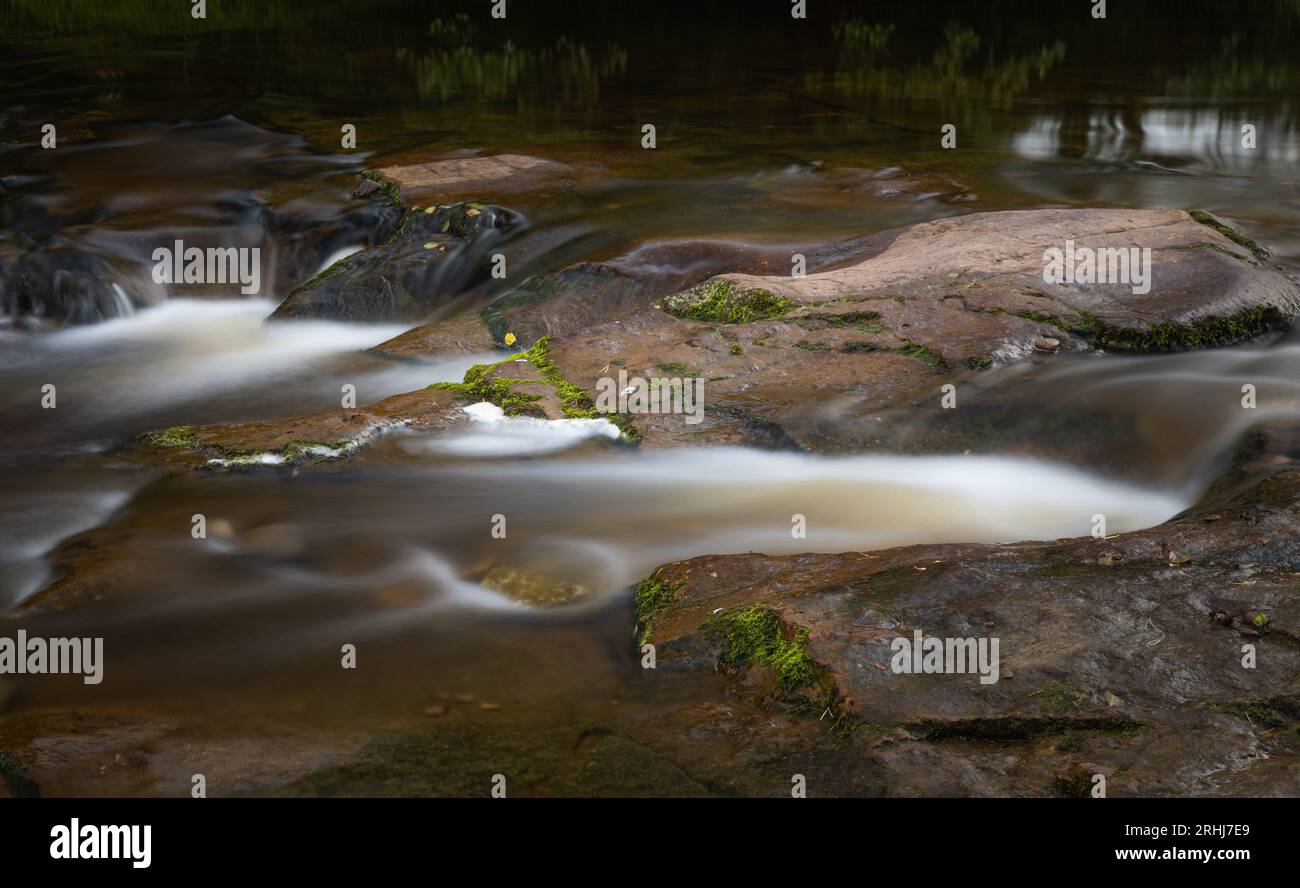 Allen Banks and Staward Gorge. Waterfall, weir. Long exposure, moody ...