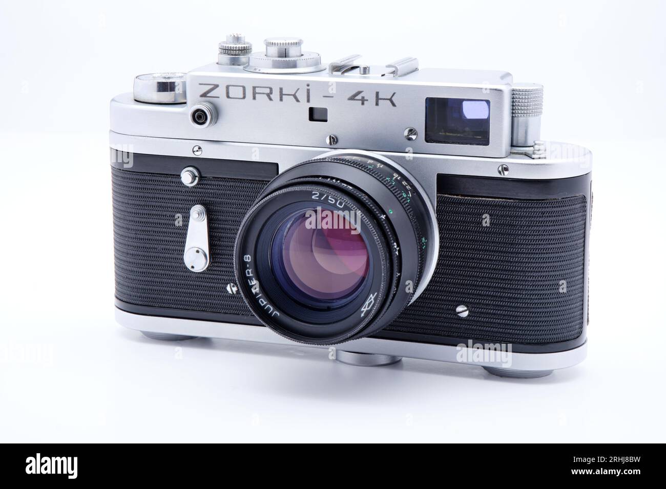 KMZ Zorki-4K vintage 35mm format film camera circa 1976 with Jupiter-8 ...