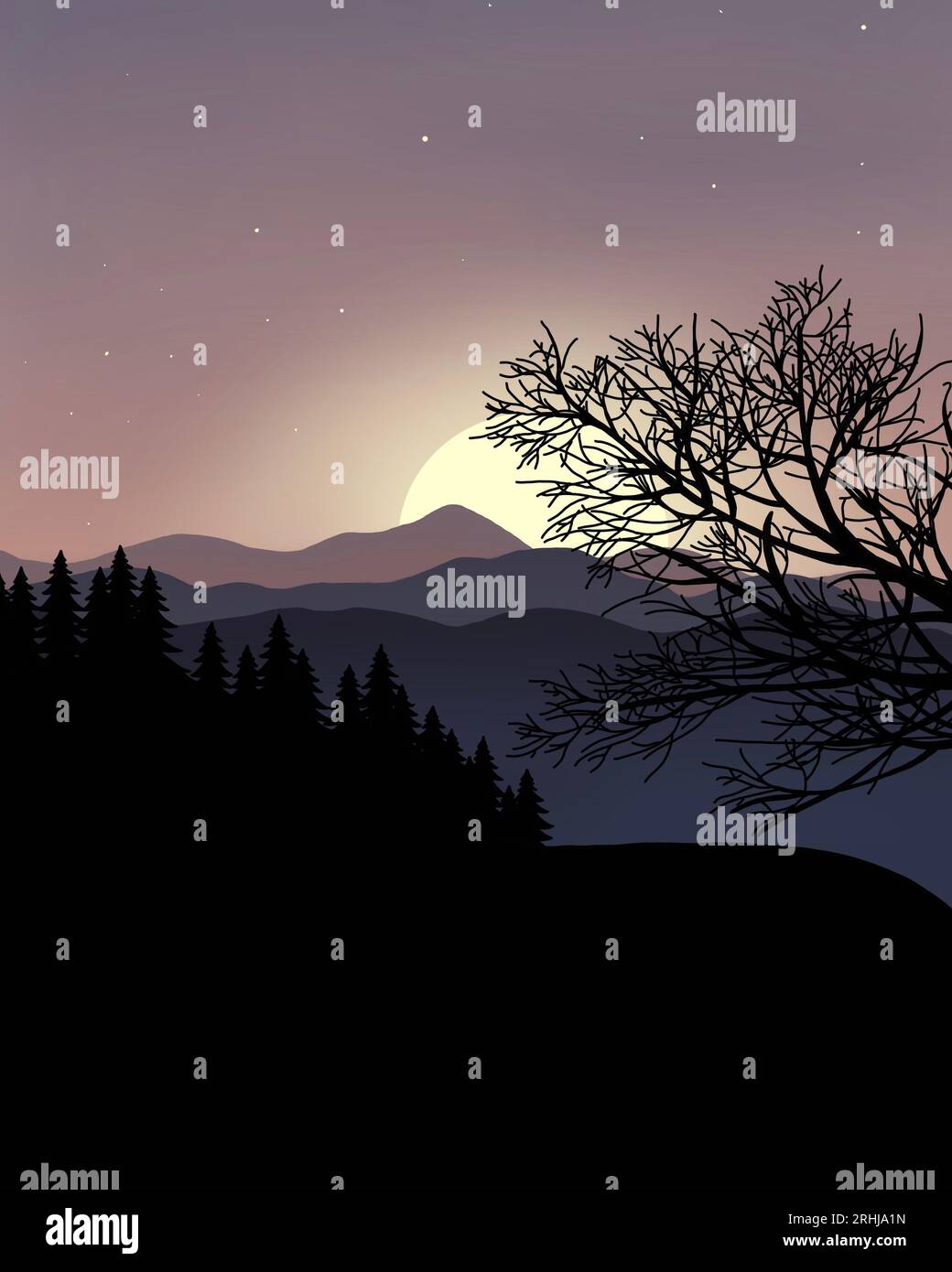 Cartoon Drawing of the sun rising in the Mountains on a crisp, cool ...