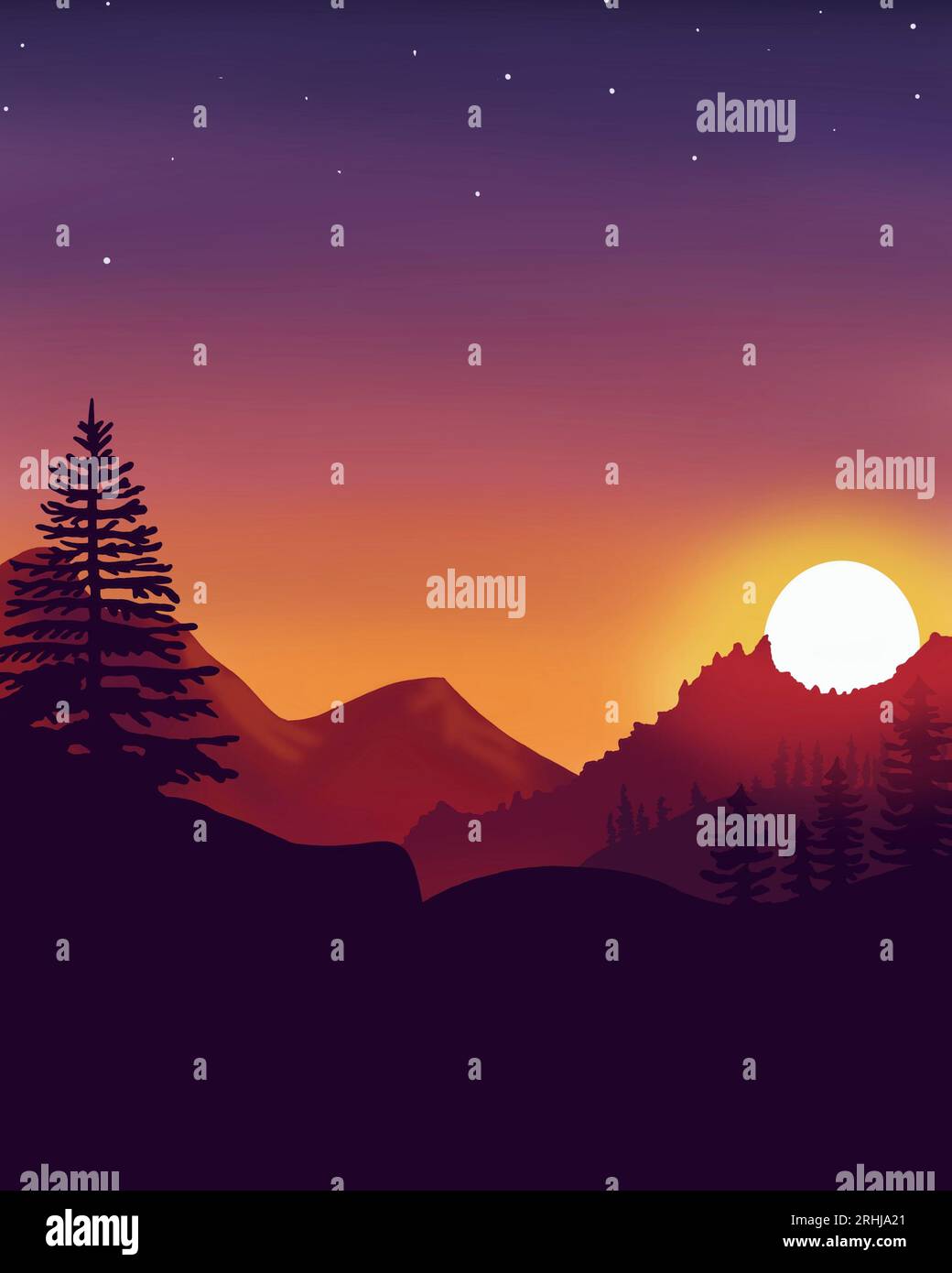 Cartoon Drawing of the sun rising in the Mountains on a crisp, cool ...