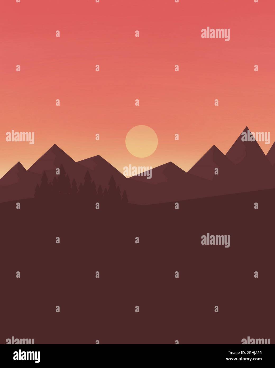 Cartoon Drawing of the sun rising in the Mountains on a crisp, cool ...
