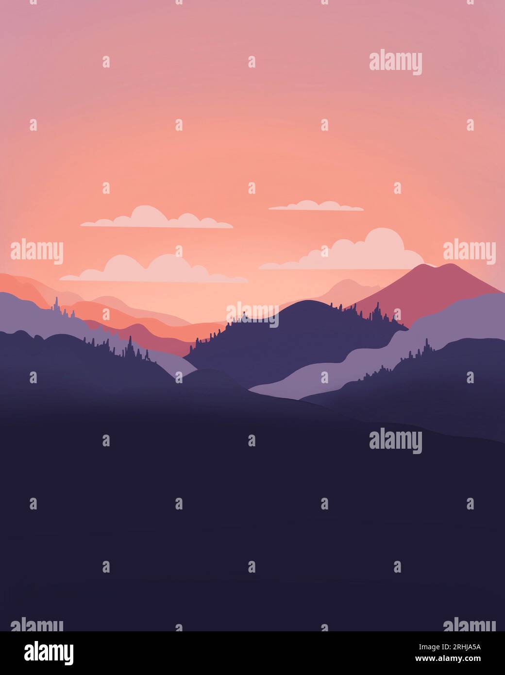 Mountains Sunrise Drawing