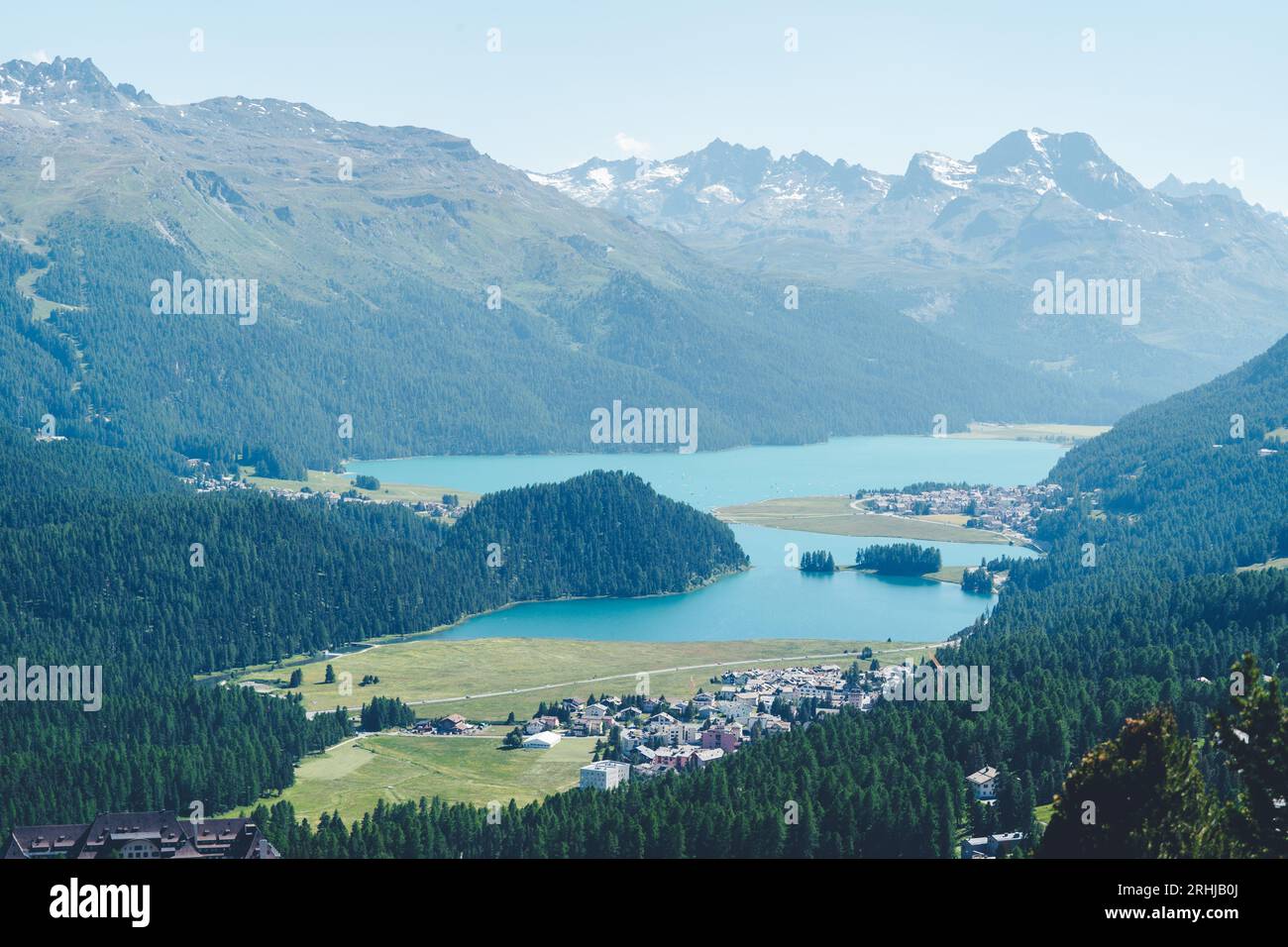 Overlook engadin valley summer lake silvaplana background hi-res stock ...